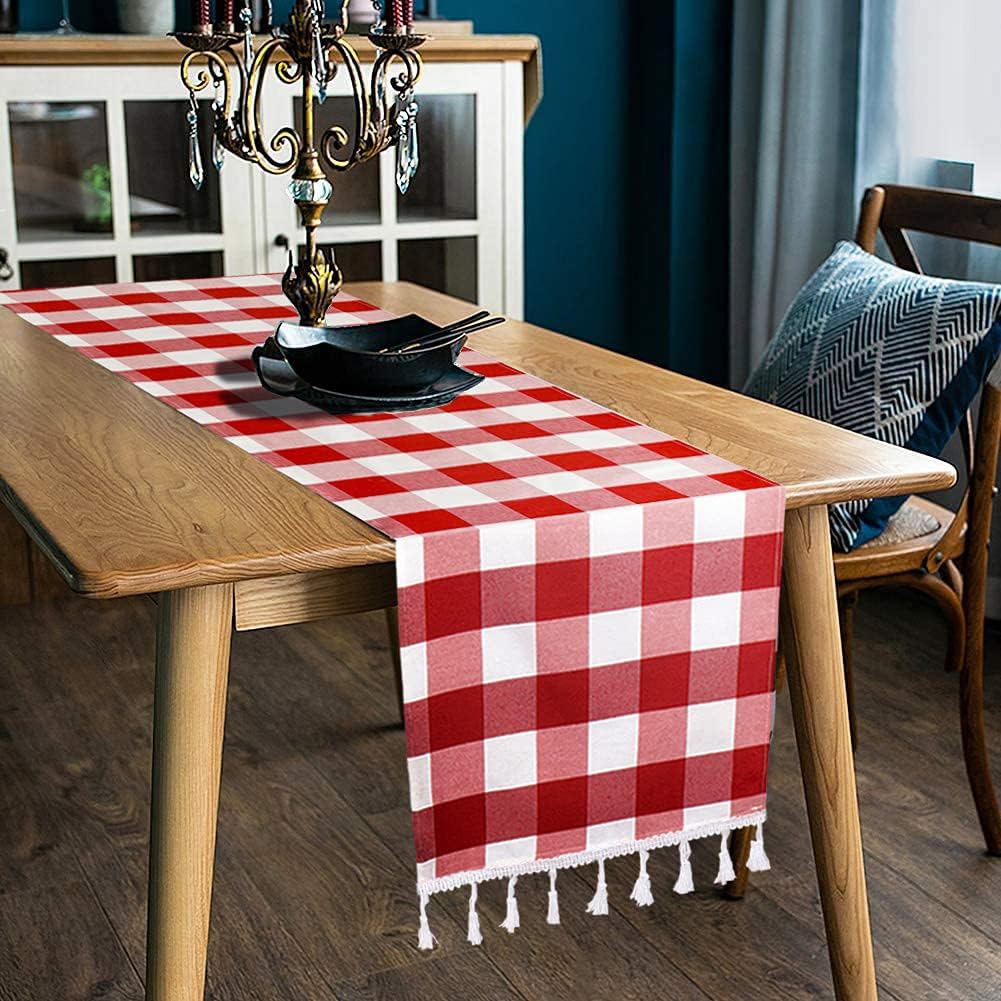 Amazon.com: DUOBAO Buffalo Plaid Table Runner 14x108-Inches Red and ...