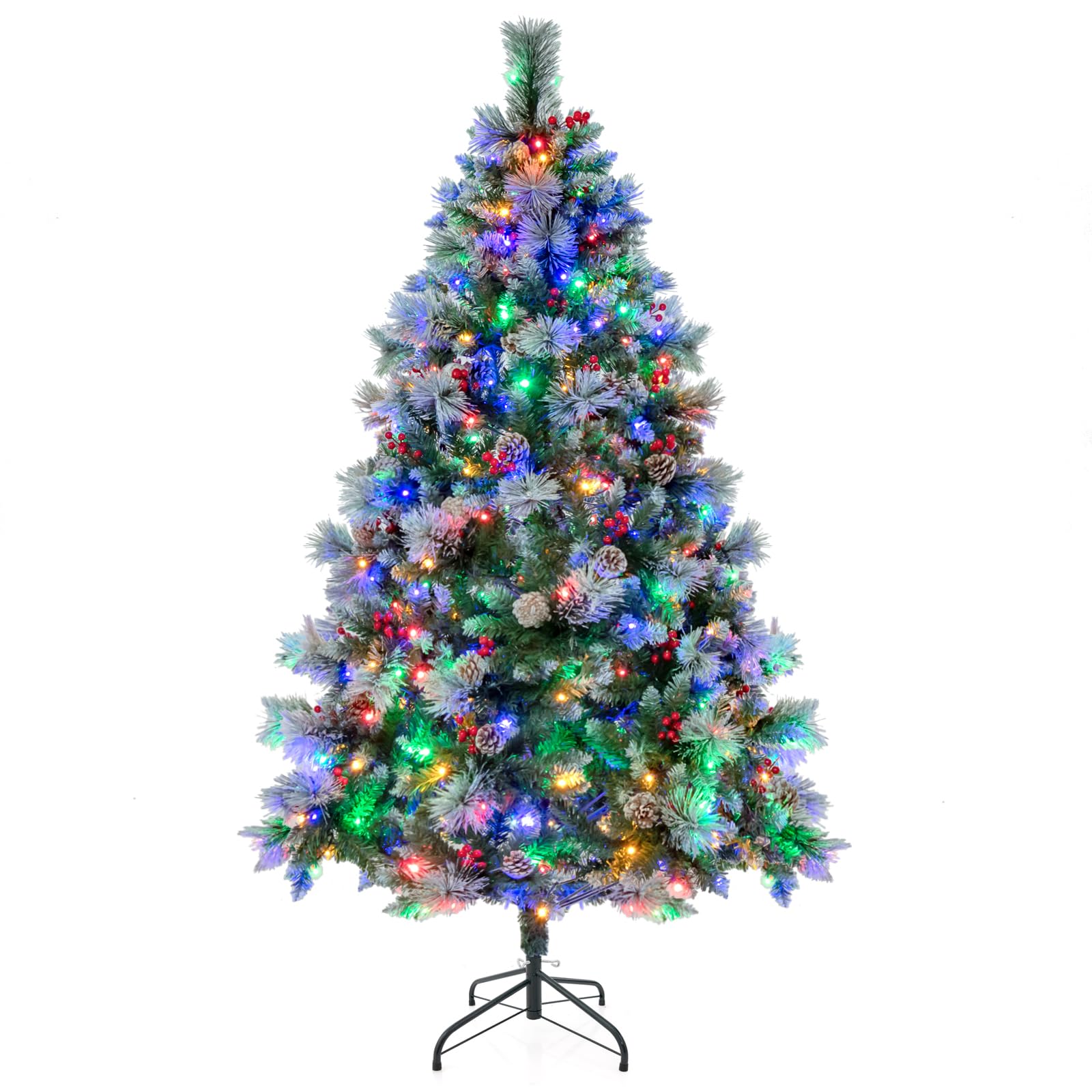 COSTWAY 6ft/7ft Pre-Lit Christmas Tree, Hinged Xmas Trees with 11 ...