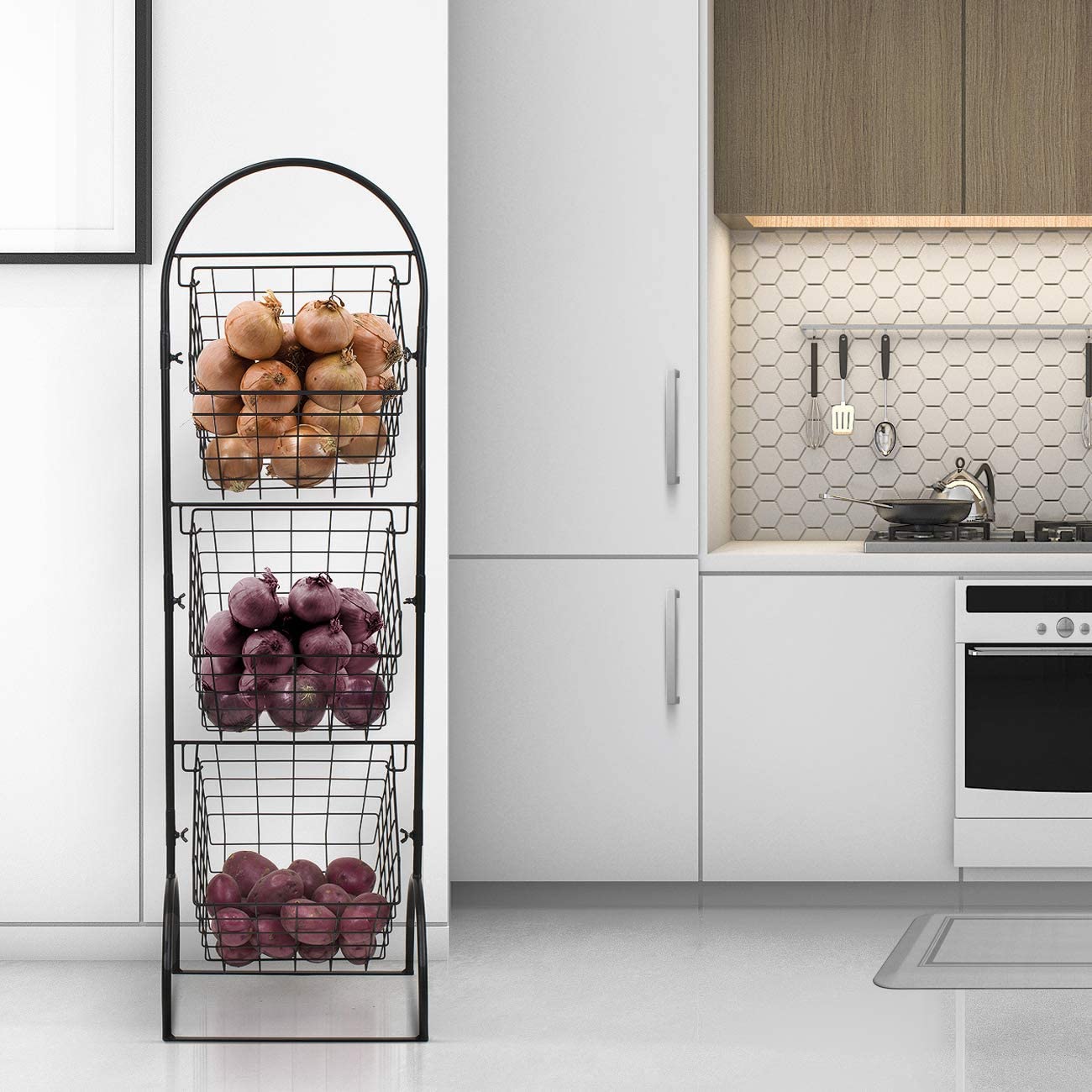 NU INVENTION Metal Wire Basket Storage 2-Tier Stand for Fruit ...