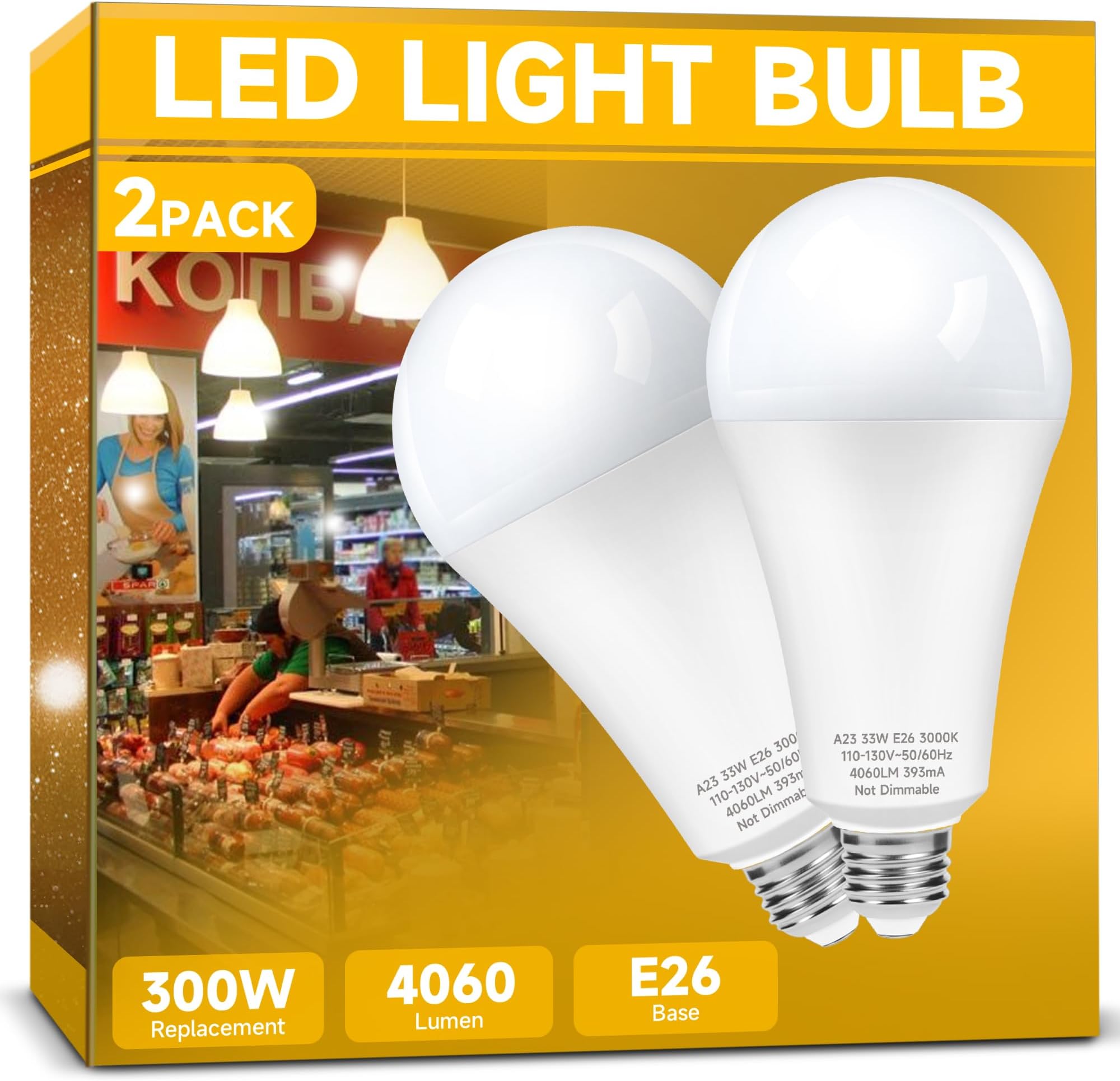 Prosperbiz 300W Equivalent LED Light Bulb, Super Bright 4060 Lumen Warm ...
