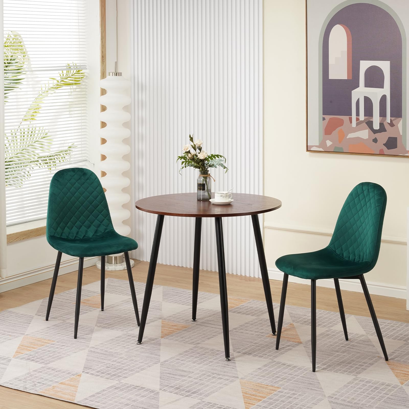 Homcasa Dining Table and 4 Chairs Set, Round Wooden Dining Table and ...