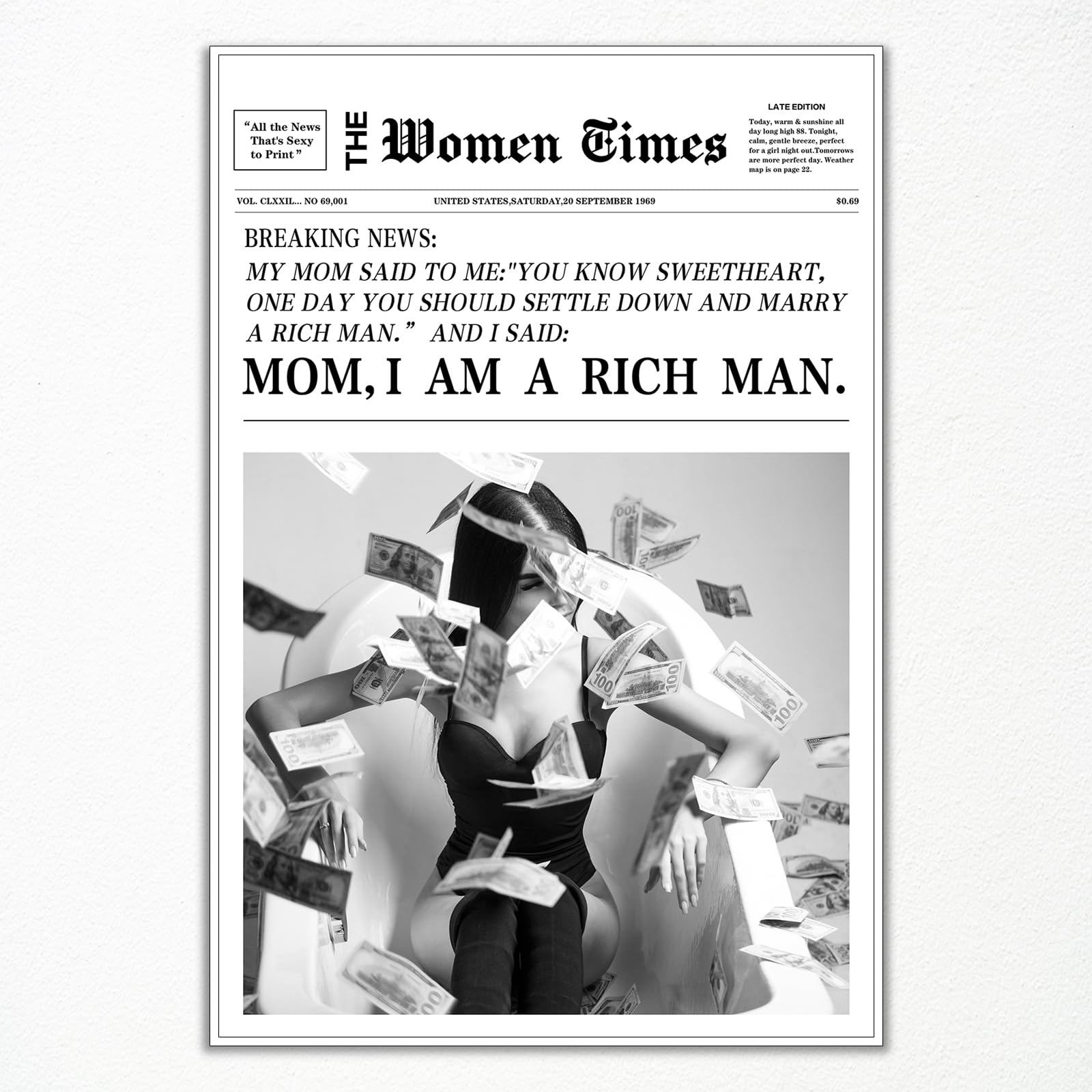 Amazon.com: Trendy Black and White Canvas Wall Art, Funky Girl ...