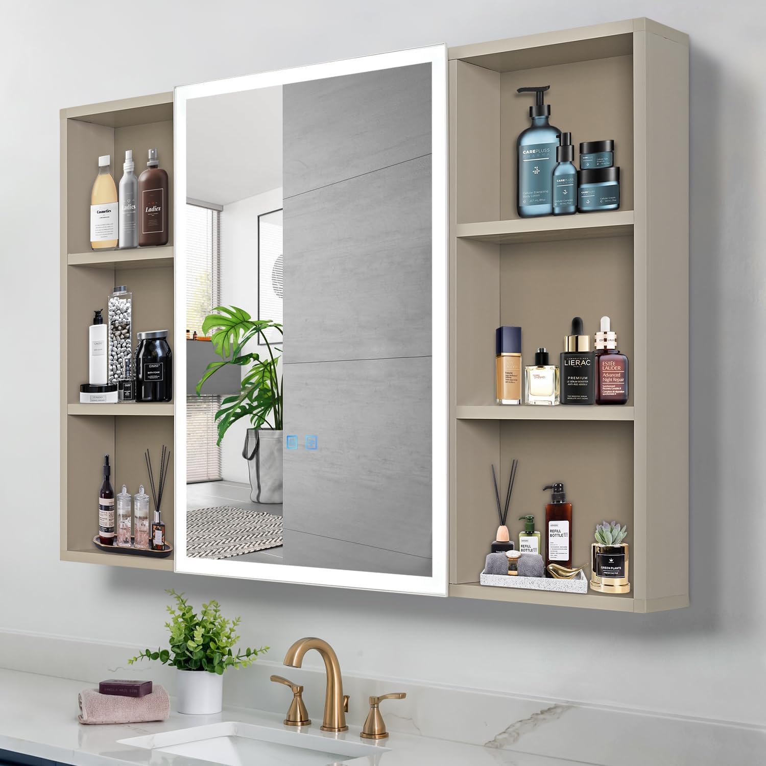 Amazon.com: OKYSAI Defogging Mirror Cabinet, LED Mirror Door with Touch ...