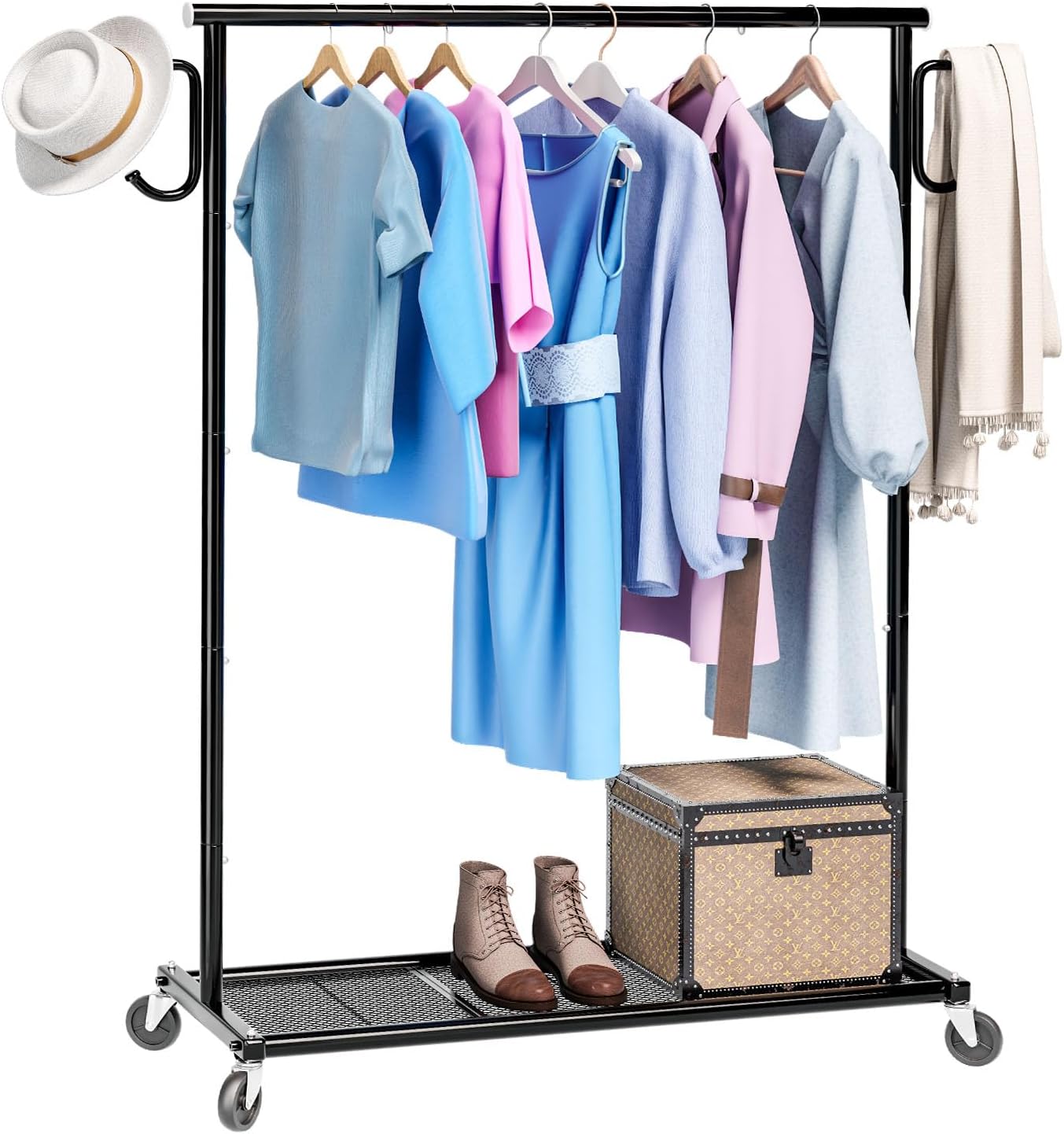 Amazon.com: Ekisemio Clothing Garment Rack on Wheels, Heavy Duty ...