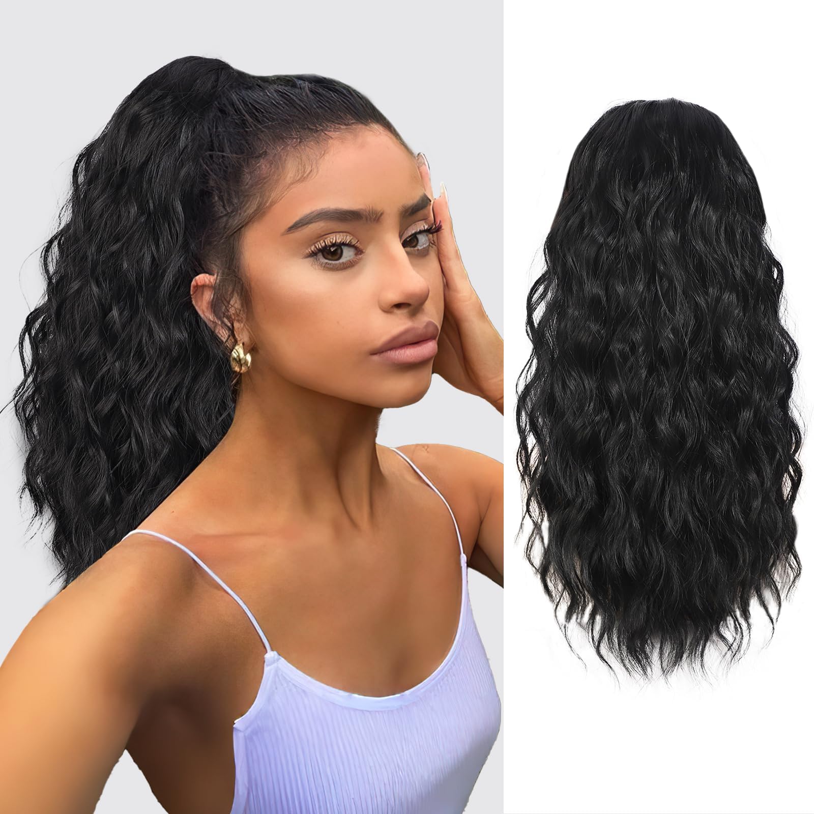 Amazon.com : UAmy hair Curly Ends Kinky Straight Drawstring Ponytail ...