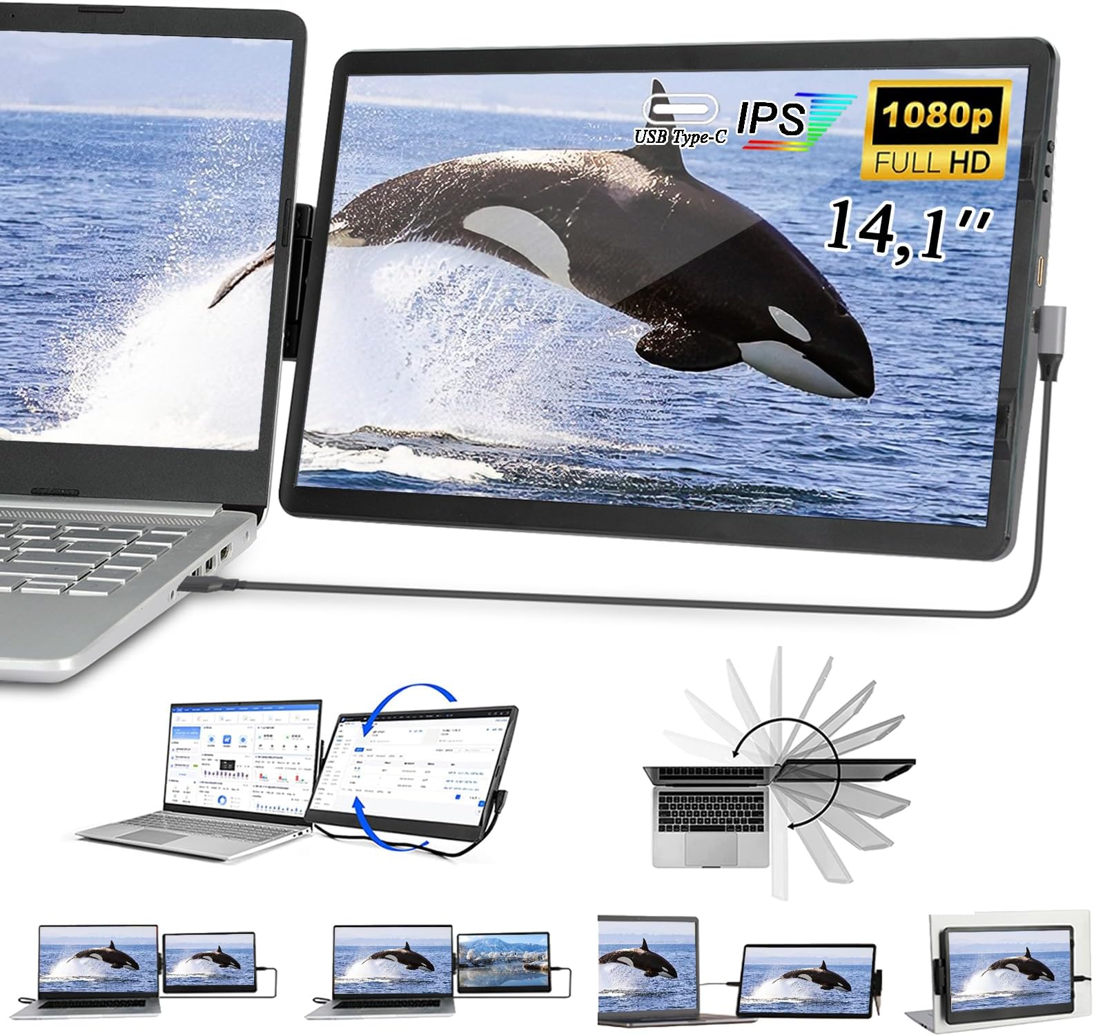 Amazon.com: Laptop Screen Extender, 14.1" FHD 1080P IPS Laptop Monitor ...