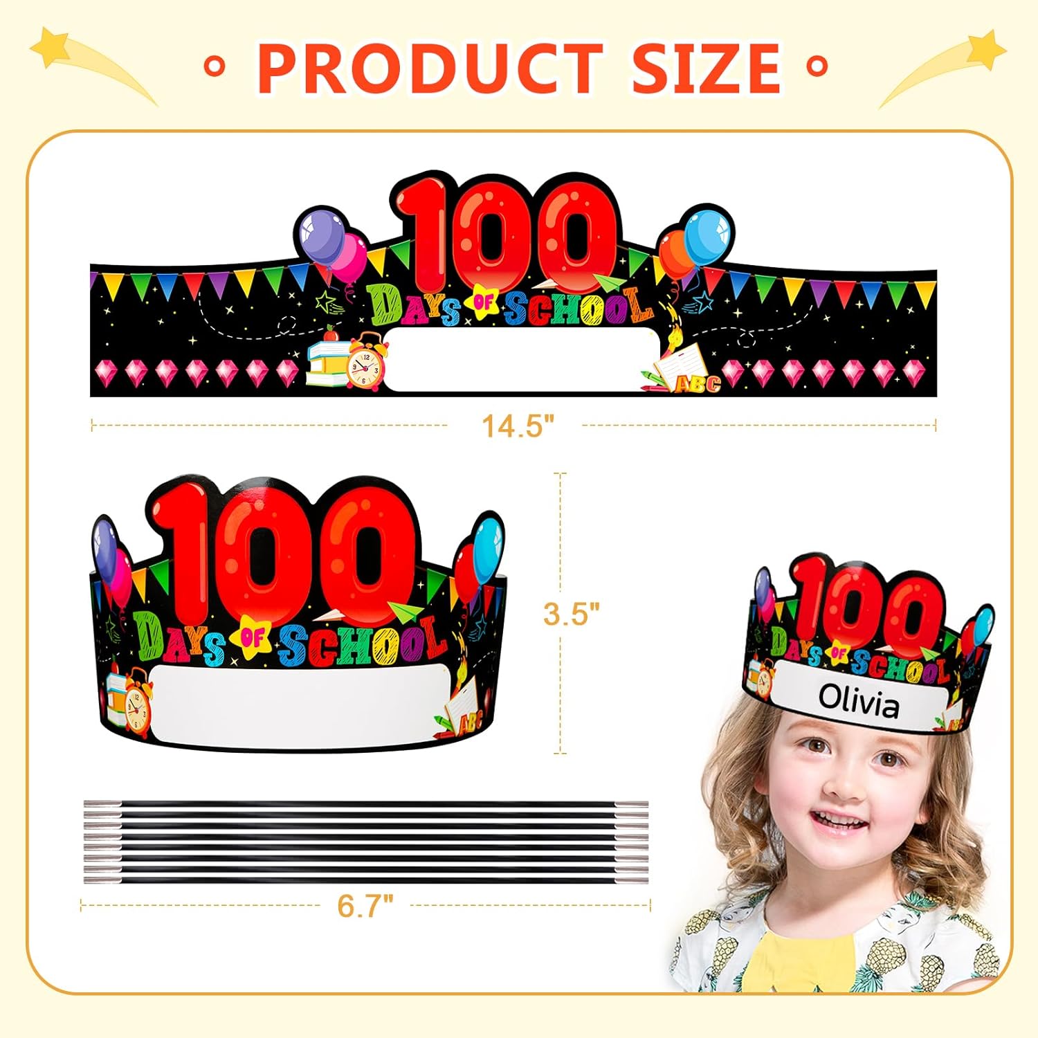 SICOHOME 100th Day of School Crowns 24pcs 14.5×4 inch Paper Crowns for ...