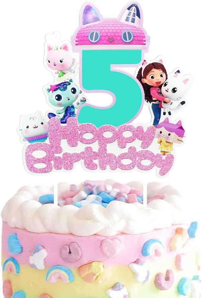 Amazon.com: keidns Gaby Cake Topper 5th Birthday Girl, 1 Count, White ...