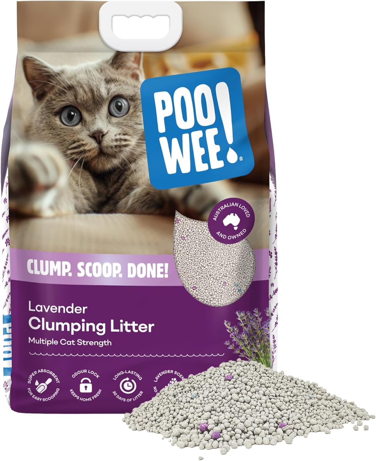 POOWEE! Lavender Cat & Kitten Litter, 15kg - Long Lasting Clumping ...