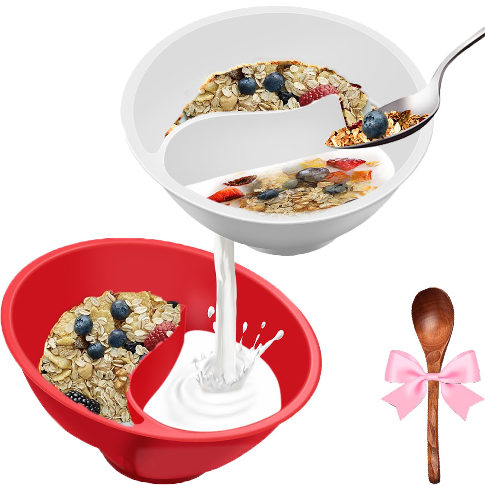 Amazon.com: Lhyuit Divided Cereal Bowl,No Soggy Cereal Bowl,Eparated ...