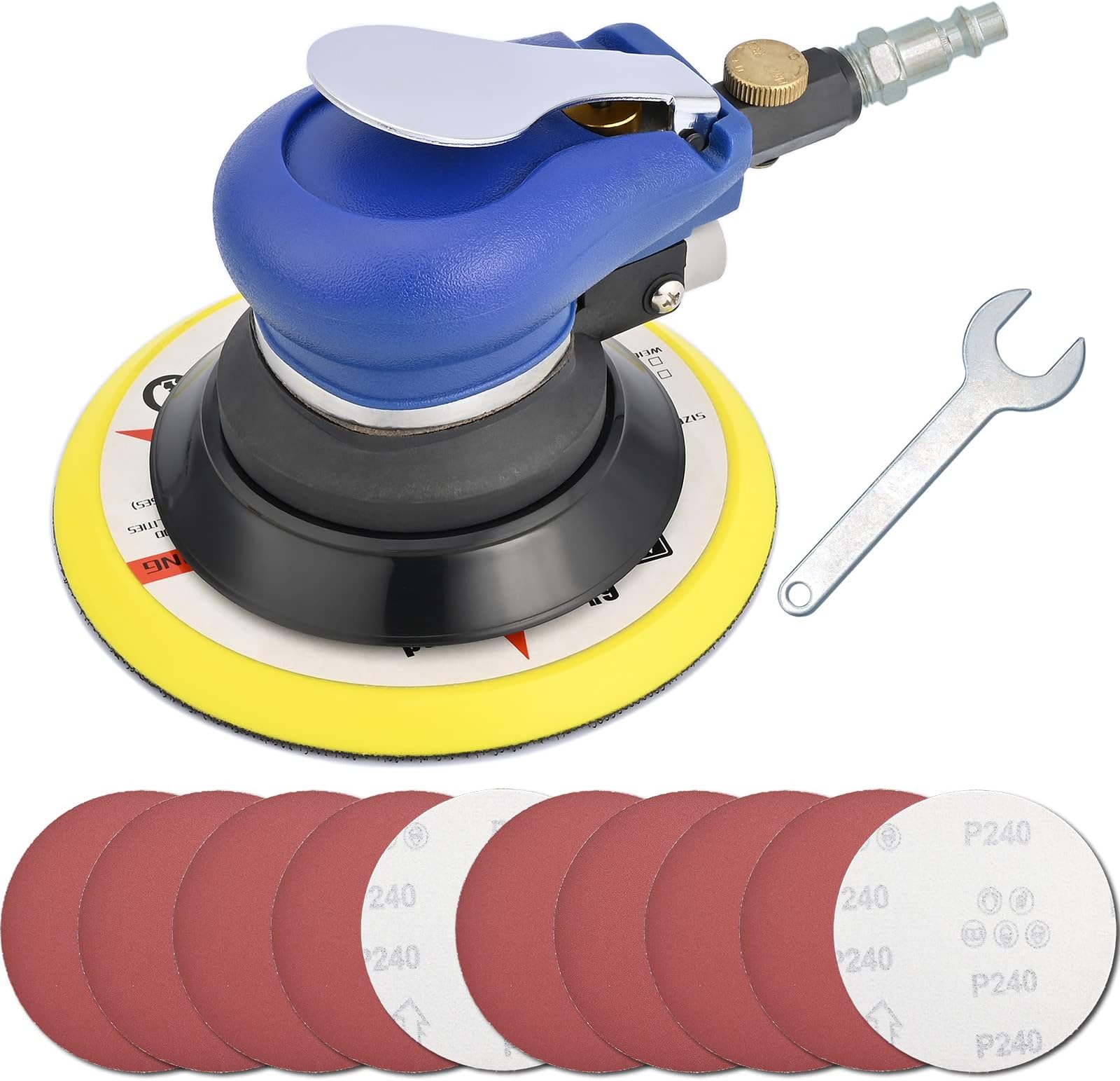 6 Inch Air Random Orbital Sander, Pneumatic Palm Sander tool with 10 ...
