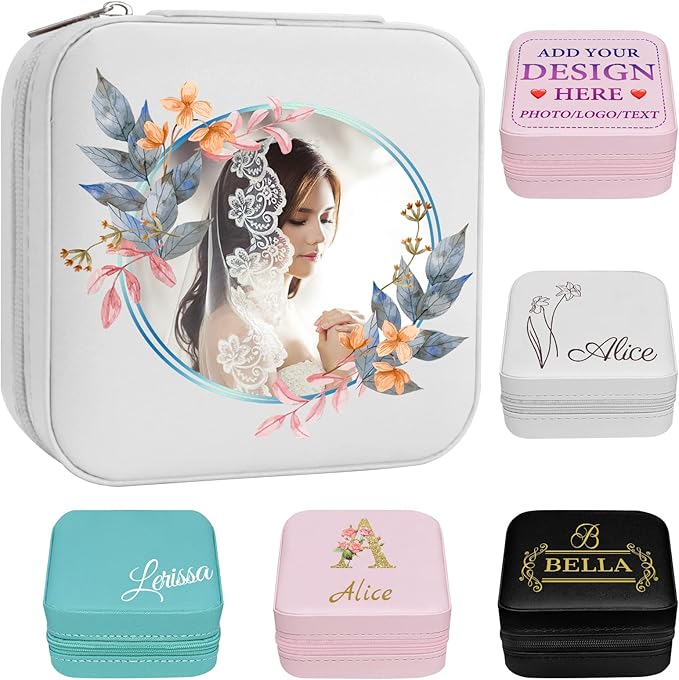Personalised Jewelry Box with Name Photo Custom Leather Travel Jewelry ...