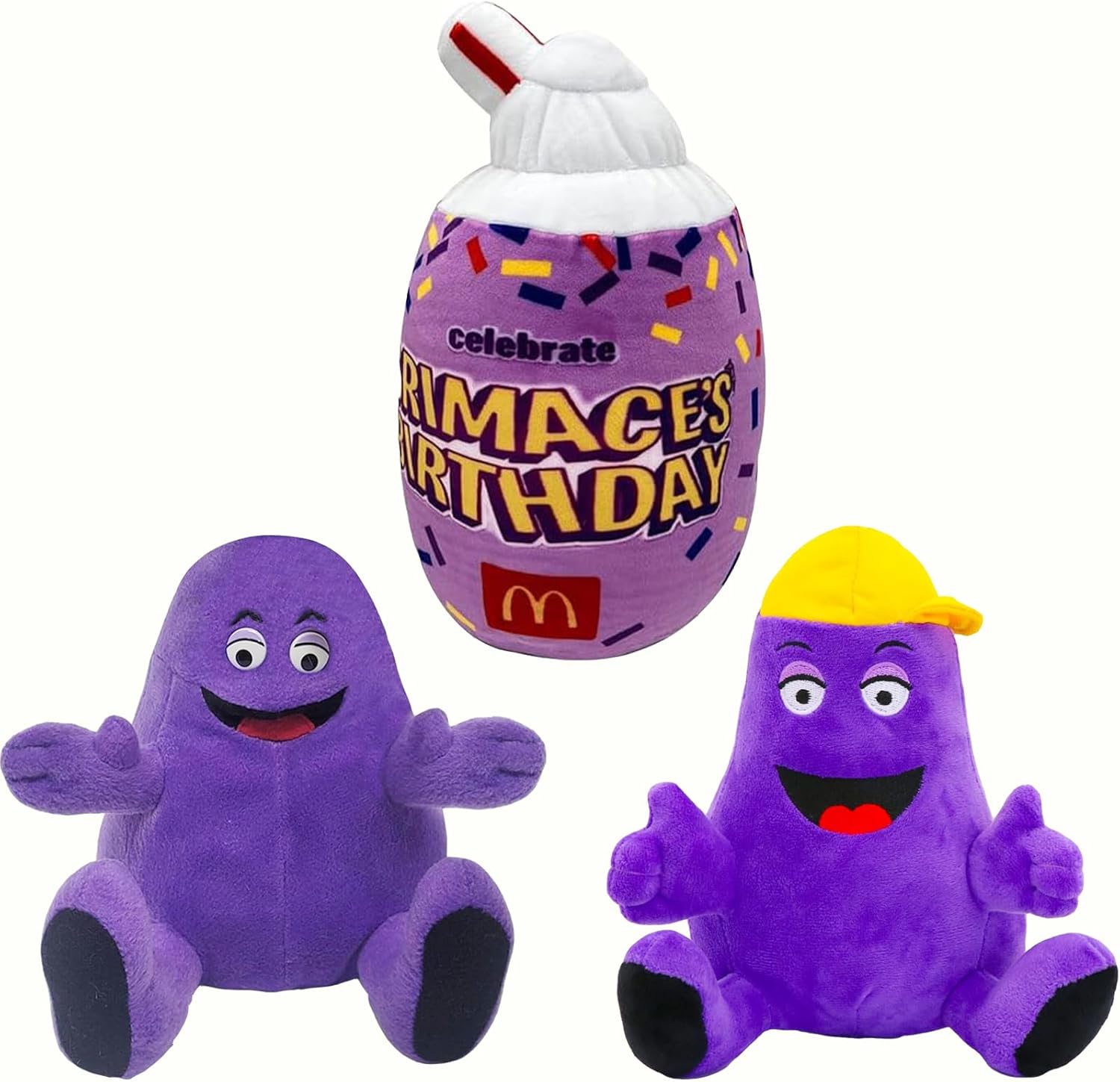 Amazon.com: 3 Pcs Grimace Plush Toys, Yellow Hat Plushies Toy for Fans ...