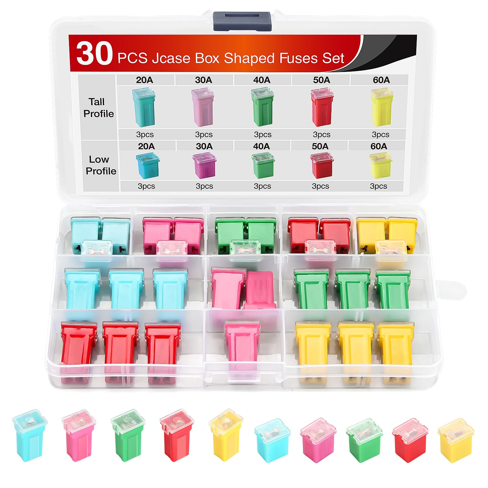 Amazon.com: Nilight 30pcs Jcase Car Fuse Assortment Kit Low Tall STD ...