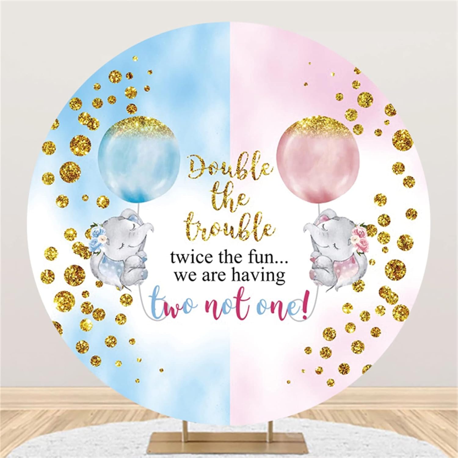 Amazon.com : Laeacco 6x6ft Twins Baby Shower Round Backdrop Cover Blue ...