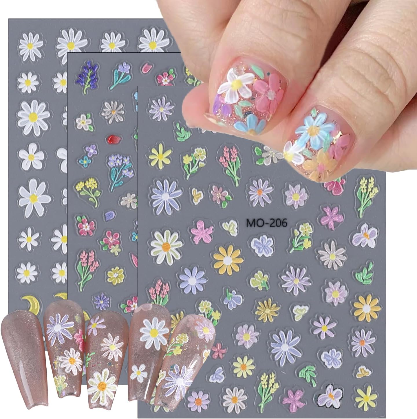 Amazon.com: 5D Embossed Flower Nail Art Stickers Decals Self Adhesive ...