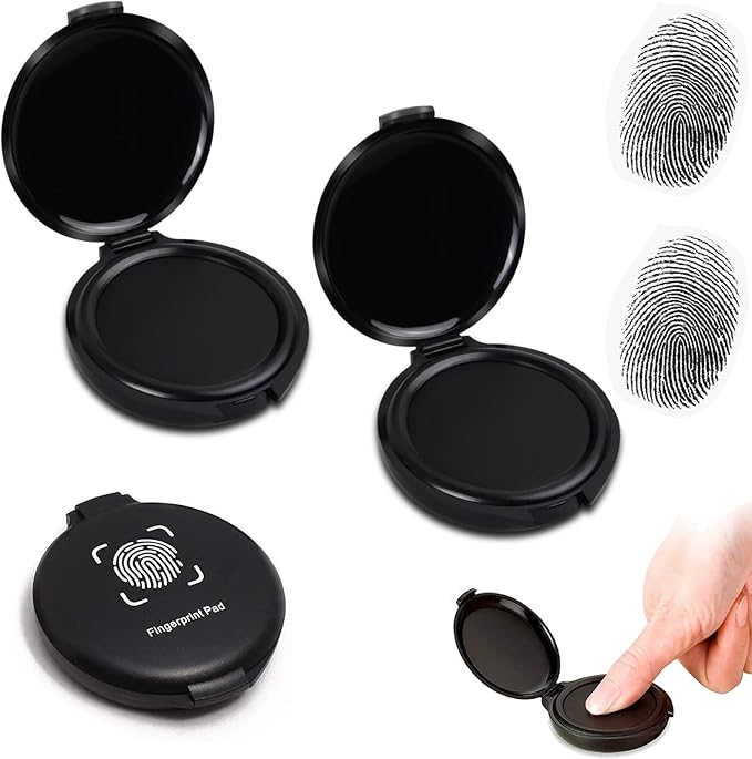 2 PCS Fingerprint Ink Pad, Black Thumbprint Ink Pad for Notary Supplies Portable Fingerprint Kit ...