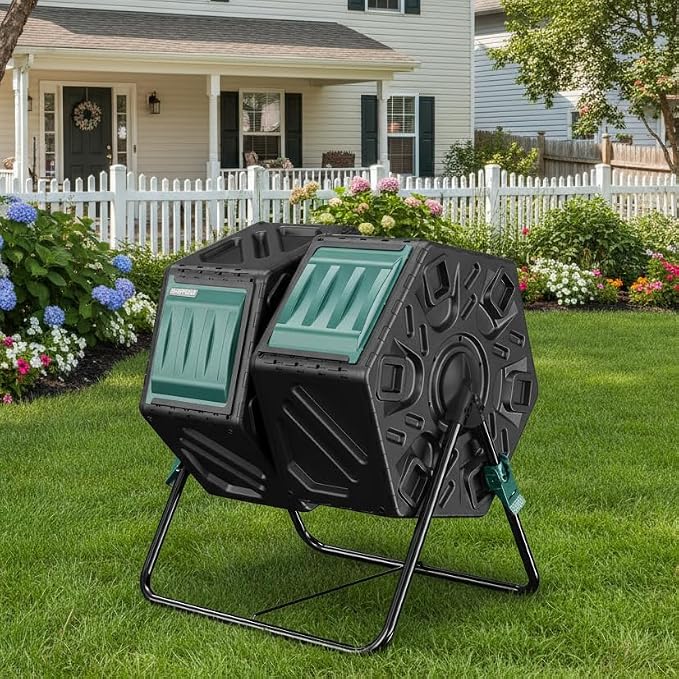 Amazon.com : East Oak Dual Chamber Outdoor Compost Tumbler, 2×18.5 ...