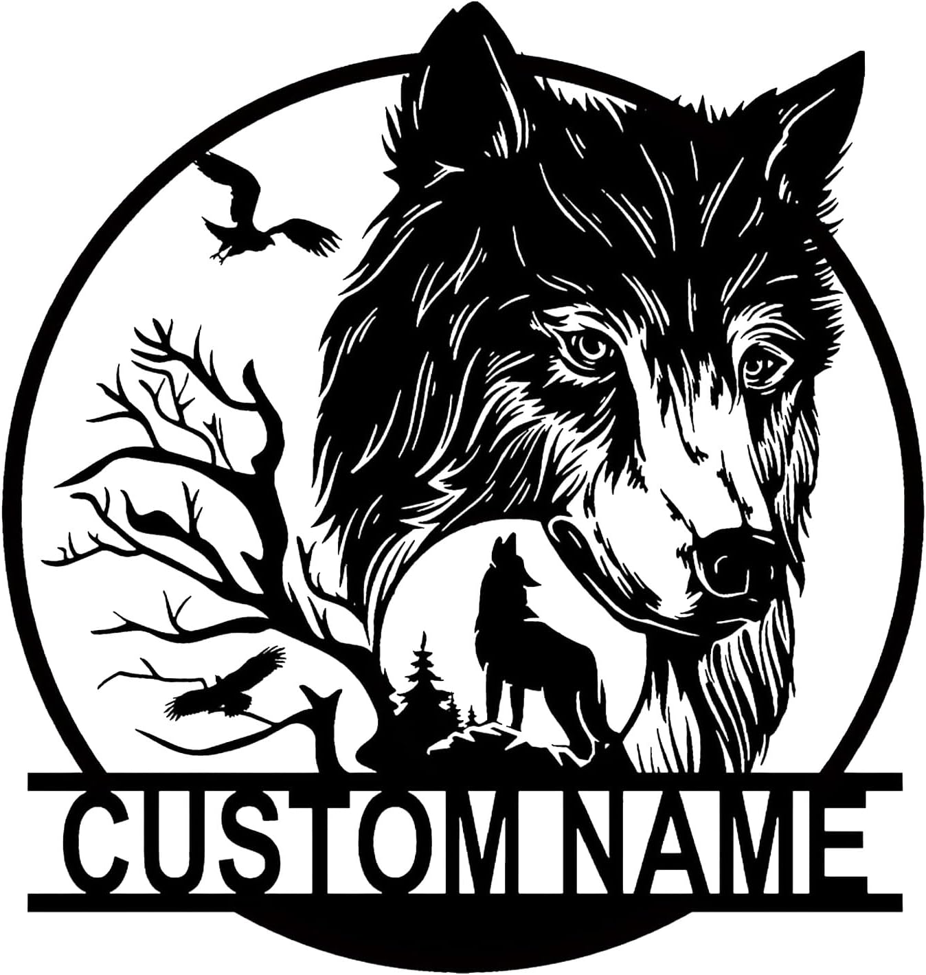 Amazon.com: Custom Wolf Wall Decor, Wolf Silhouette Wall Art, Metal ...