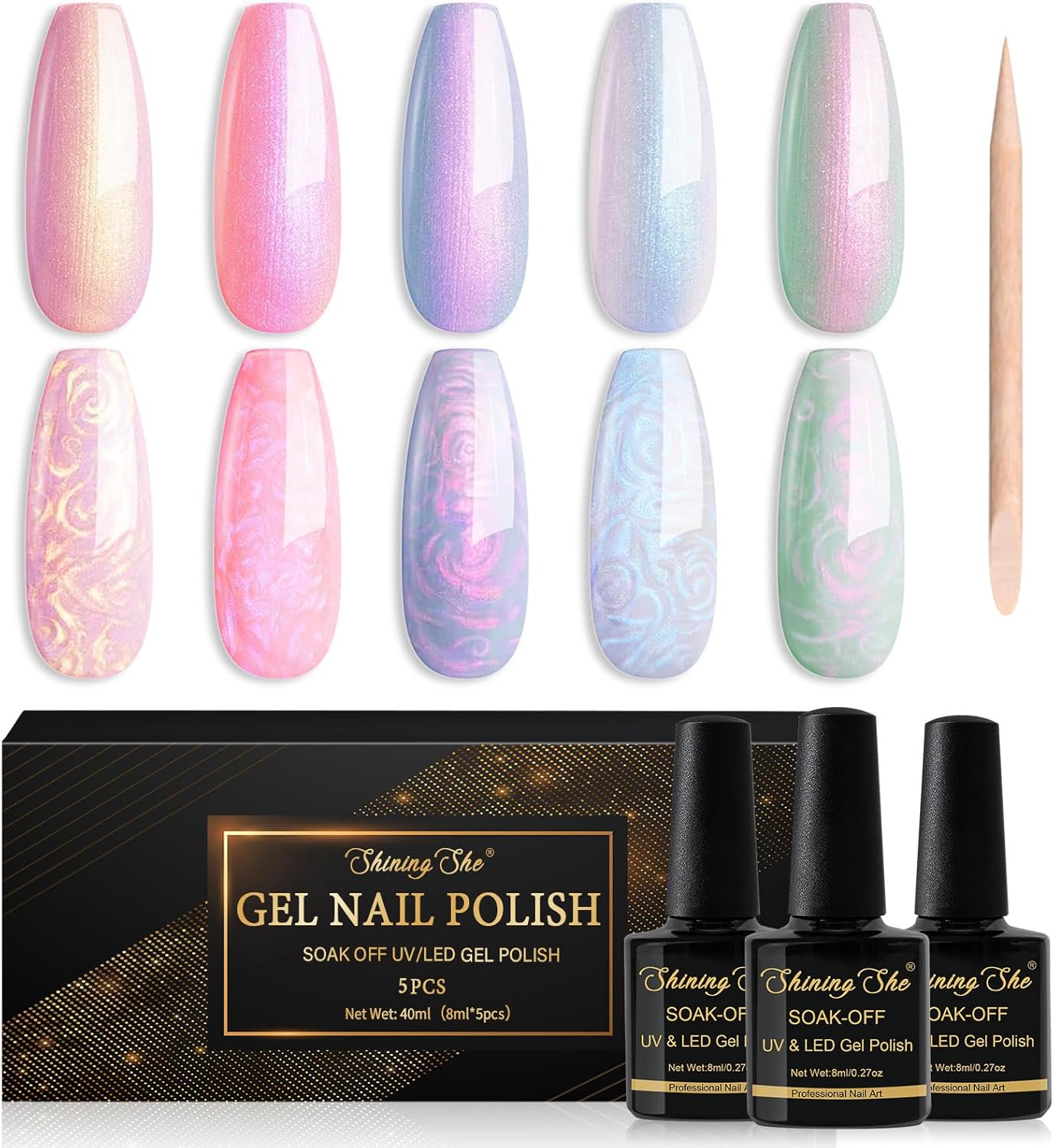 Shining She Pearl Gel Nail Polish, 5 Colors Pink Purple Shimmer Mermaid ...