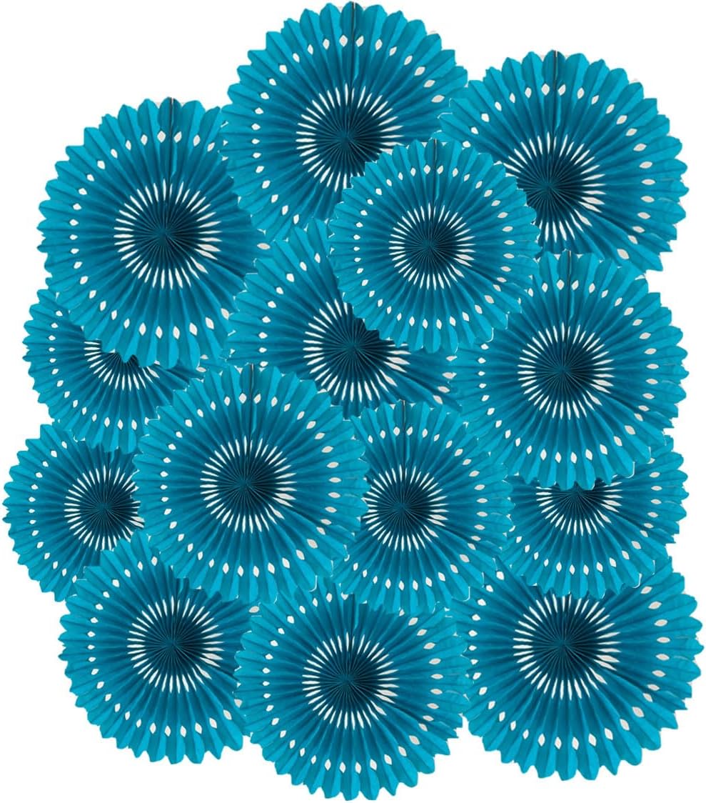 Amazon.com: 15pcs 10'' 12'' 14'' Paper Fans Decorations Round Teal ...