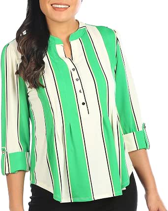 Juniper + Lime Petite Stripes 3/4 Sleeve Pleated Henley Top at Amazon ...