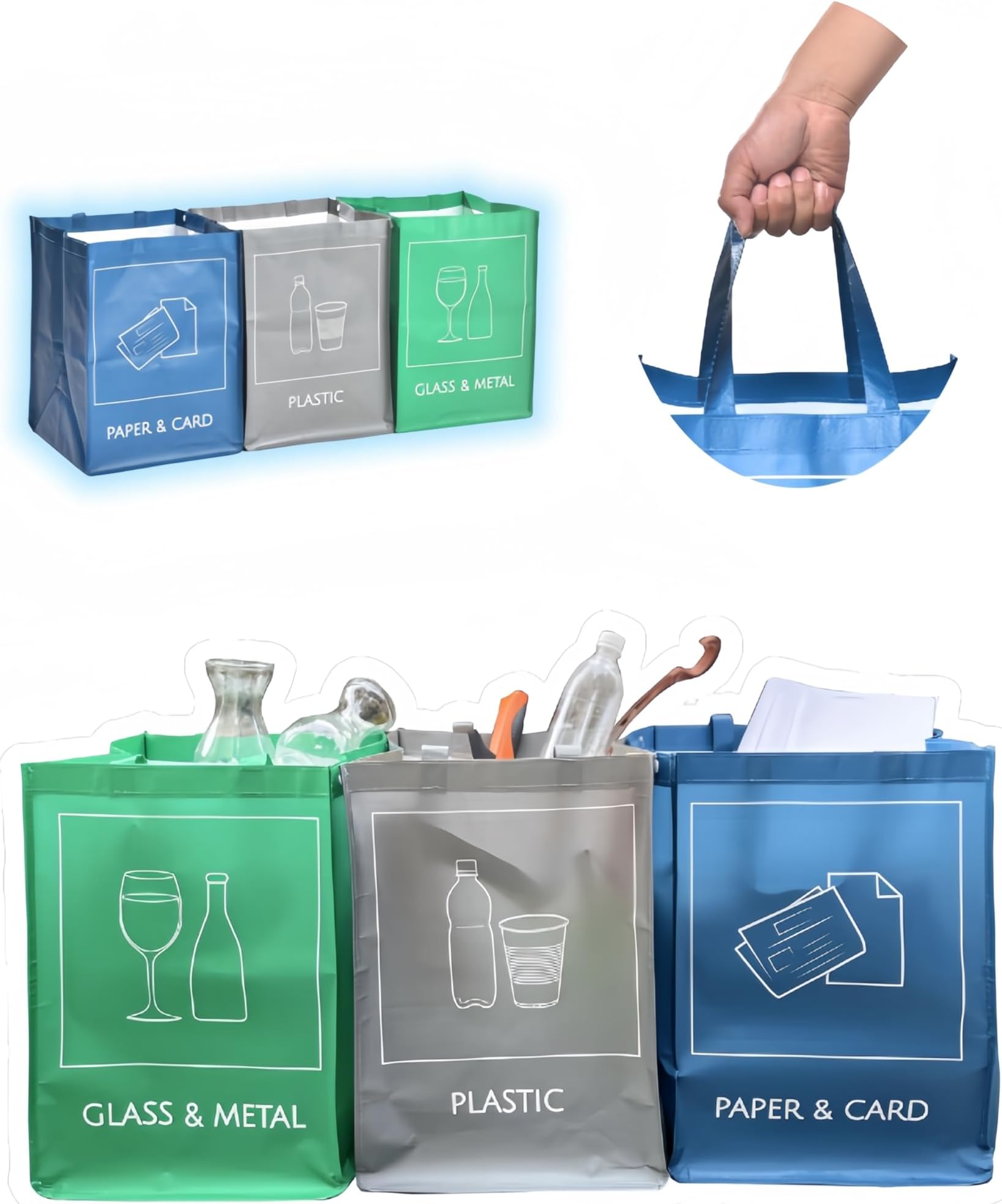 Amazon.com: Navaris Recycle Bag Set (3 Pieces) - Reusable Recycling ...