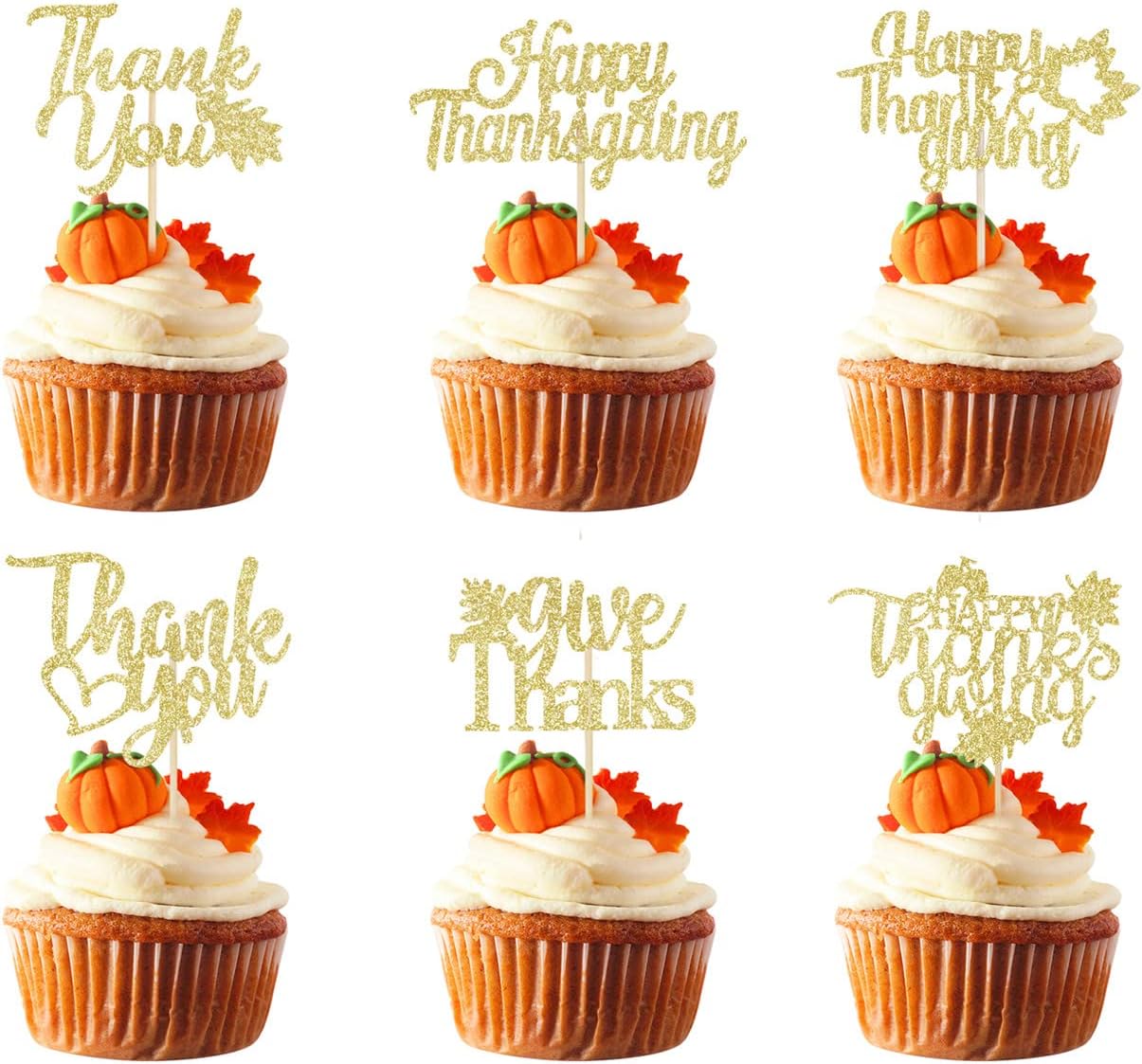 Amazon.com: Gold Happy Thanksgiving Cupcake Toppers Give Thanks Cupcake ...