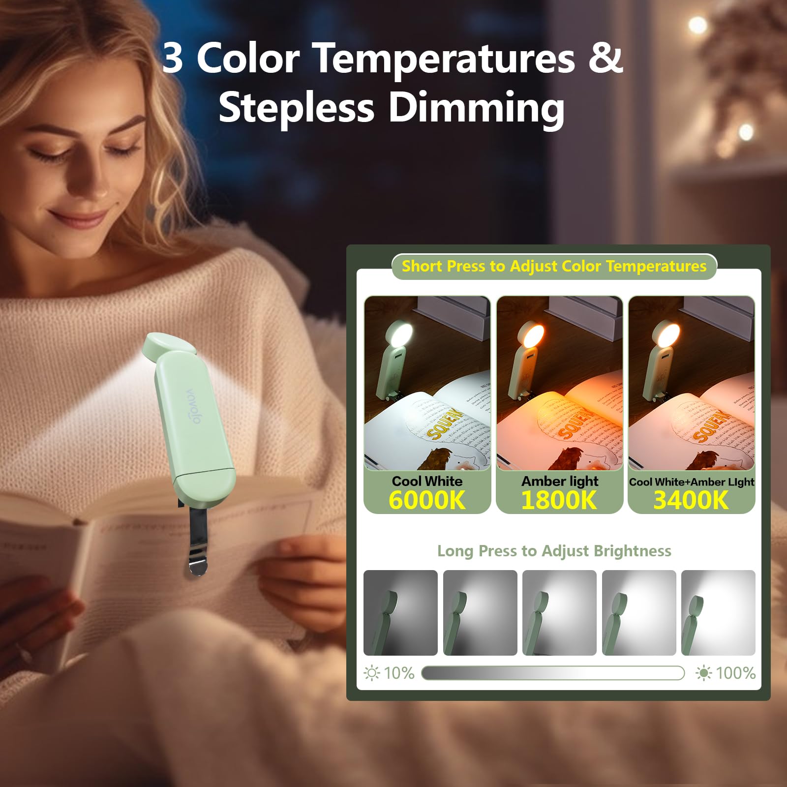Snapklik.com : VAVOFO USB Rechargeable Book Light, Blue Light Blocking ...