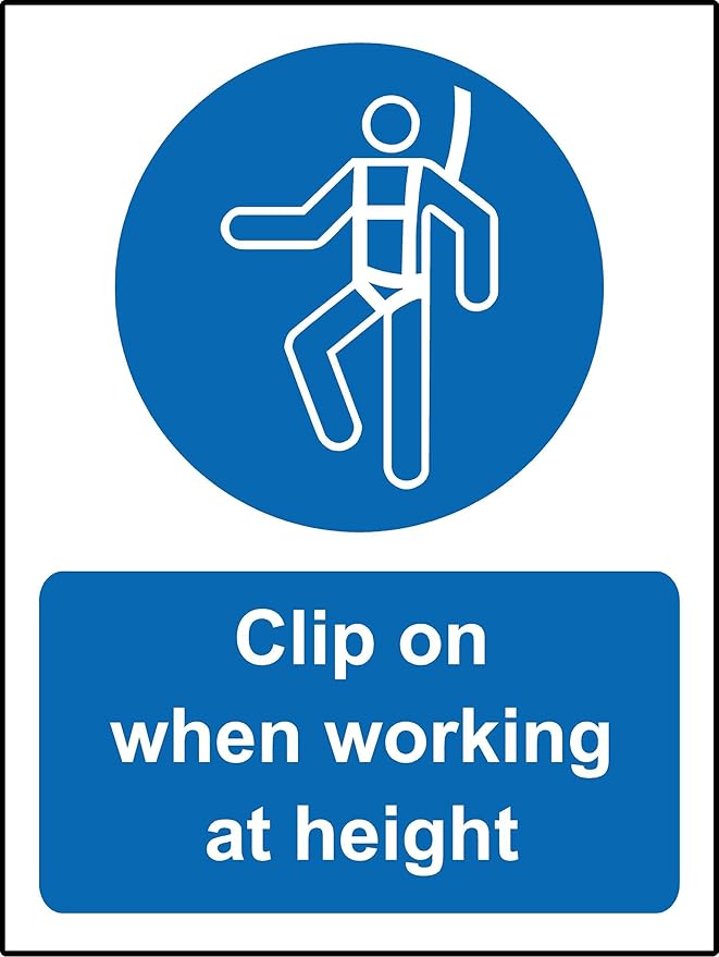 Mandatory signs Clip on when working at height Safety sign - Self ...