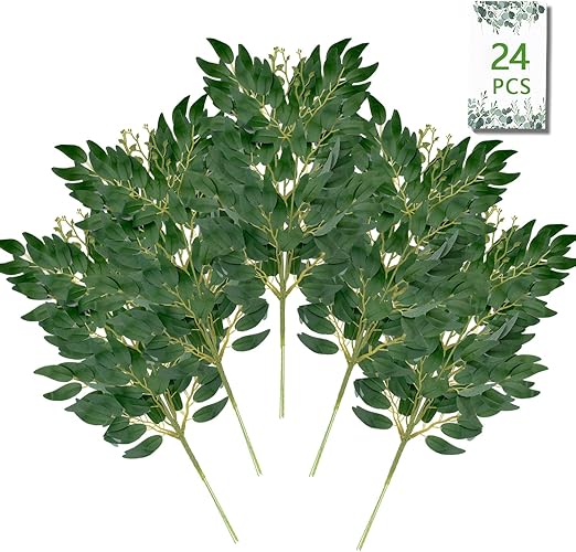 Amazon.com: Zaphyron 24Pcs Artificial Italian Ruscus Greenery Stems ...