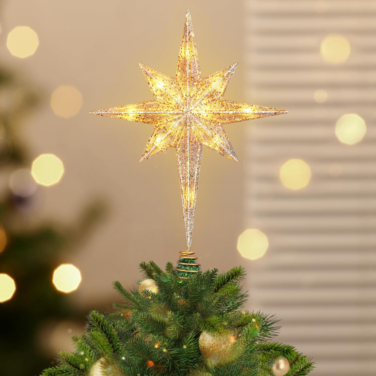 Amazon.com: Luxspire Christmas Tree Topper, Lighted Star Tree Topper ...