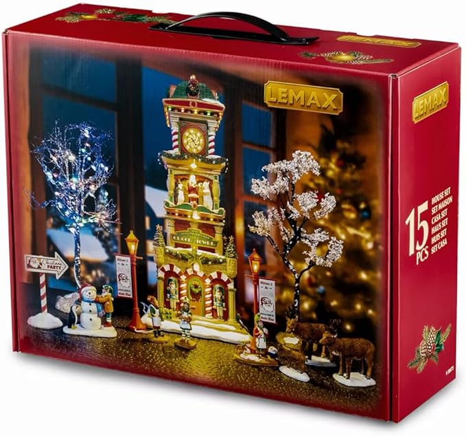 Amazon.com: Lemax The Village Square Clock Tower Set, House Set, #56673 ...
