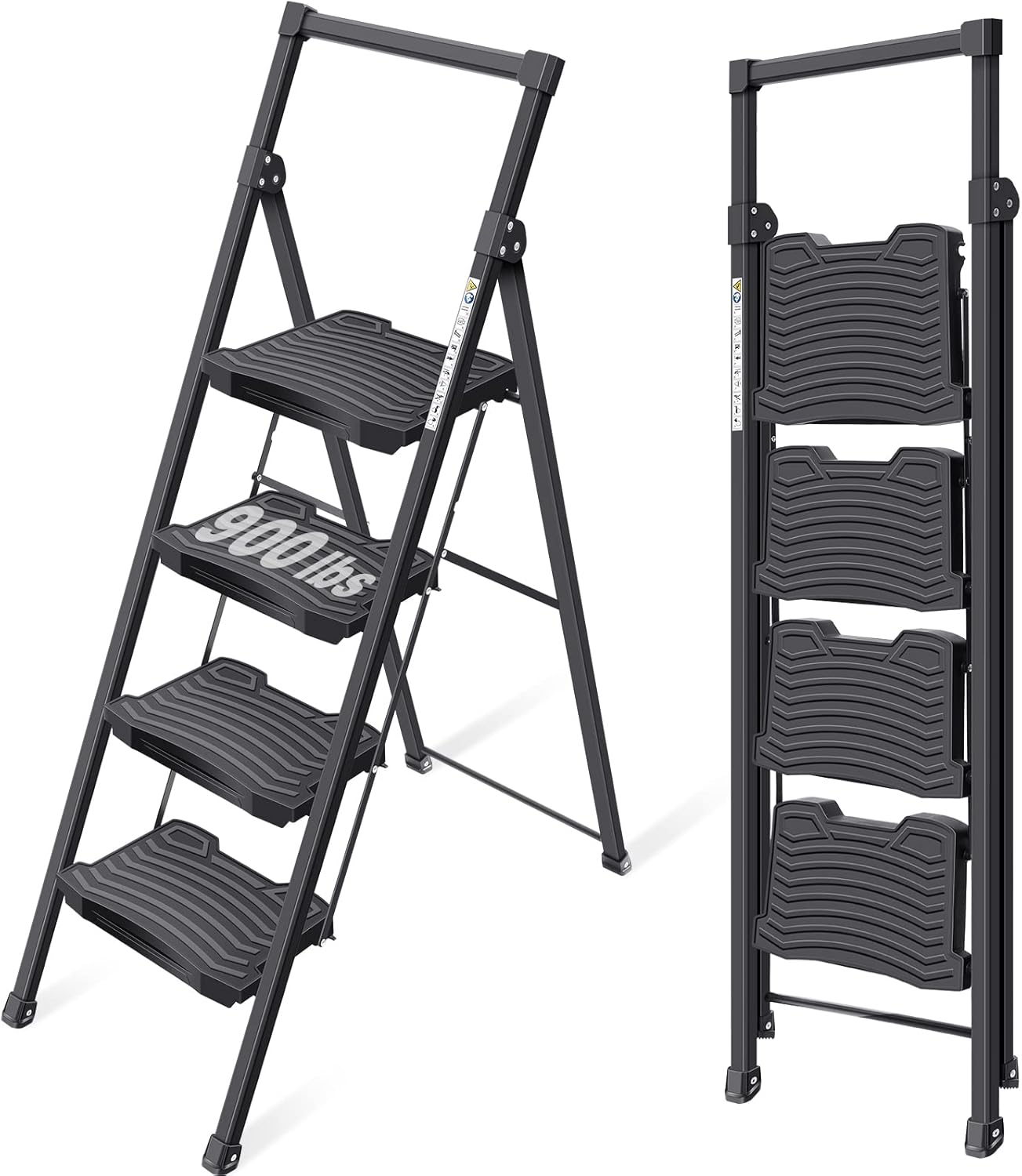 KINGRACK Step Ladder 4 Step Folding, 900lbs 4 Step Ladder with Anti ...