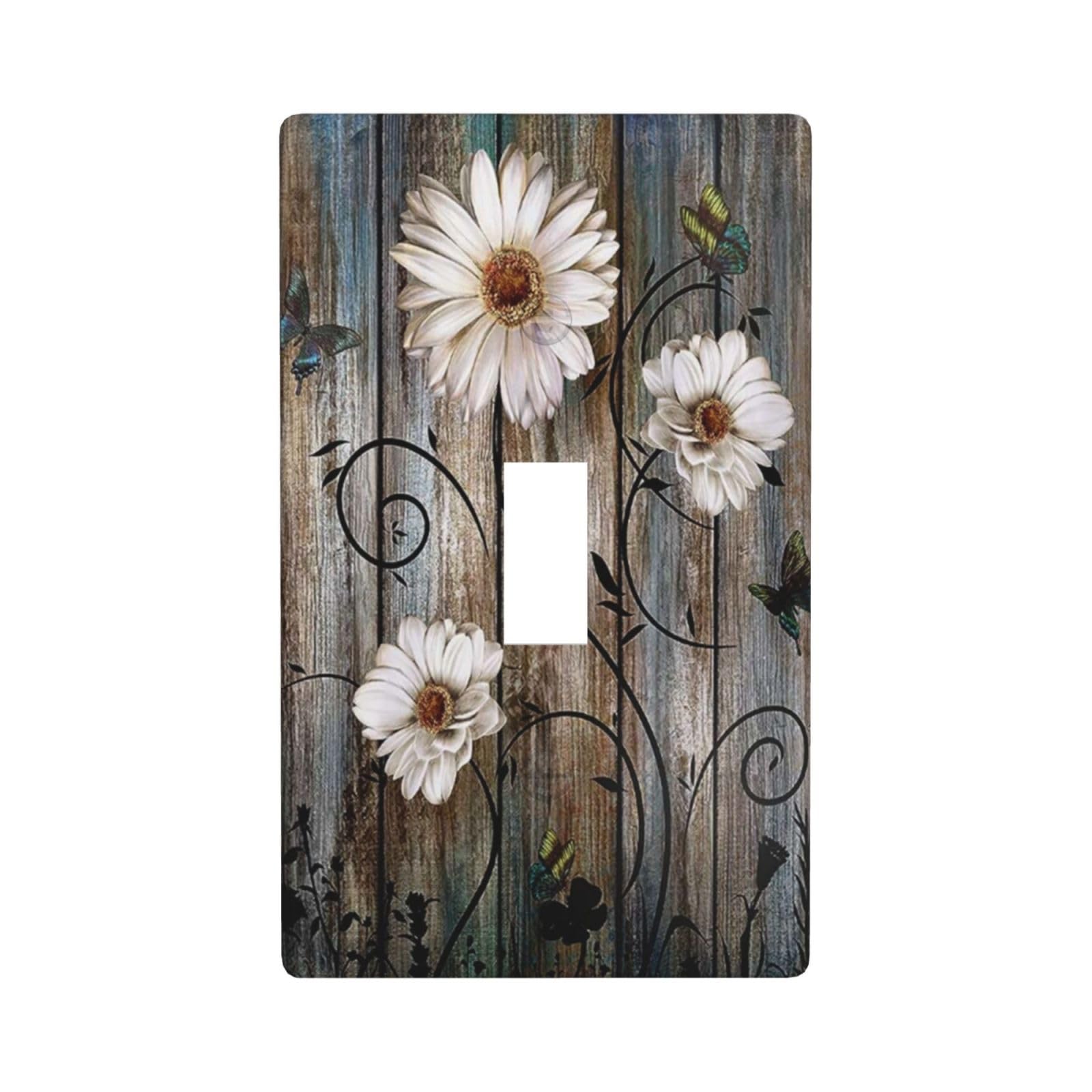 Rustic Wood Floral Light Switch Cover Decorative Single Toggle 1 Gang ...