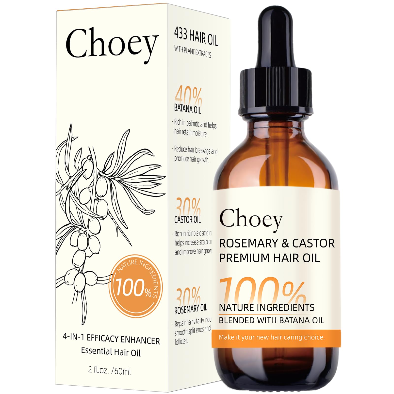 Amazon.com: Choey Organic Castor Oil & Natural Rosemary Oil for Hair Growth Product(2Fl Oz ...