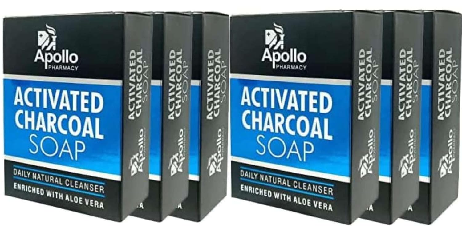 Buy Apollo Pharmacy Activated Charcoal Soap, 750 gm (6x125 gm) 6 Soaps ...