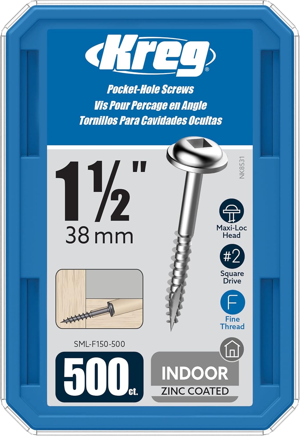 Kreg SML-F150 Pocket Hole Screws 1-1/2-Inch #2 Square Drive Washer-Head ...