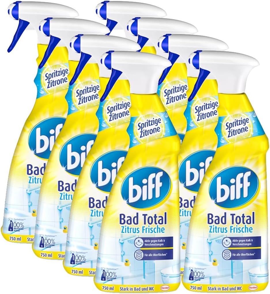 Biff Bad Total Spritzige Zitrone, Badreiniger, 8 x 750 ml, Sprühflasche ...