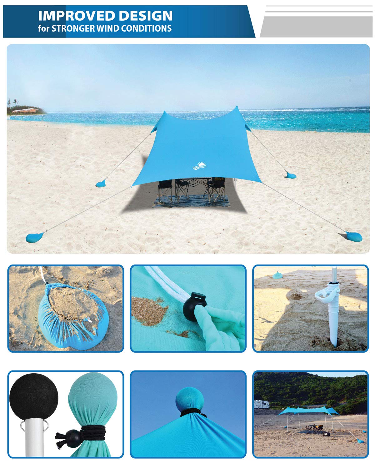 WINNINGO Upgraded Beach Sunshade, Family Large Sun Shade Canopy 10' x 9 ...