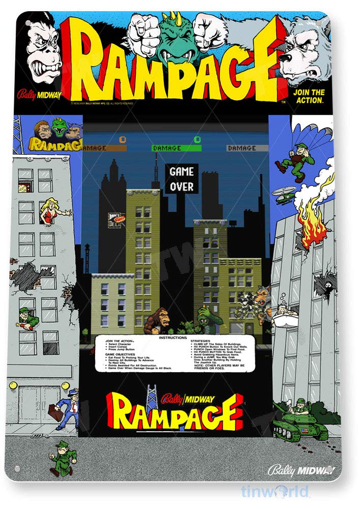 Amazon.com : TIN SIGN Rampage Arcade Sign Game Room Sign Shop Marquee ...