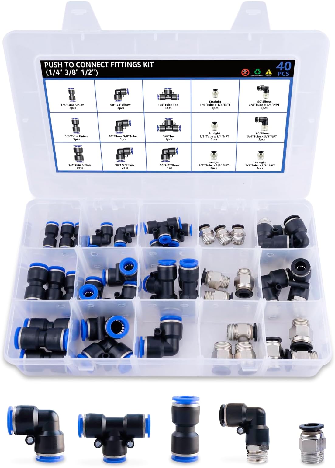 Amazon.com: DYTCYL Air Line Fitting assortment kit, 40 Pcs Push To ...