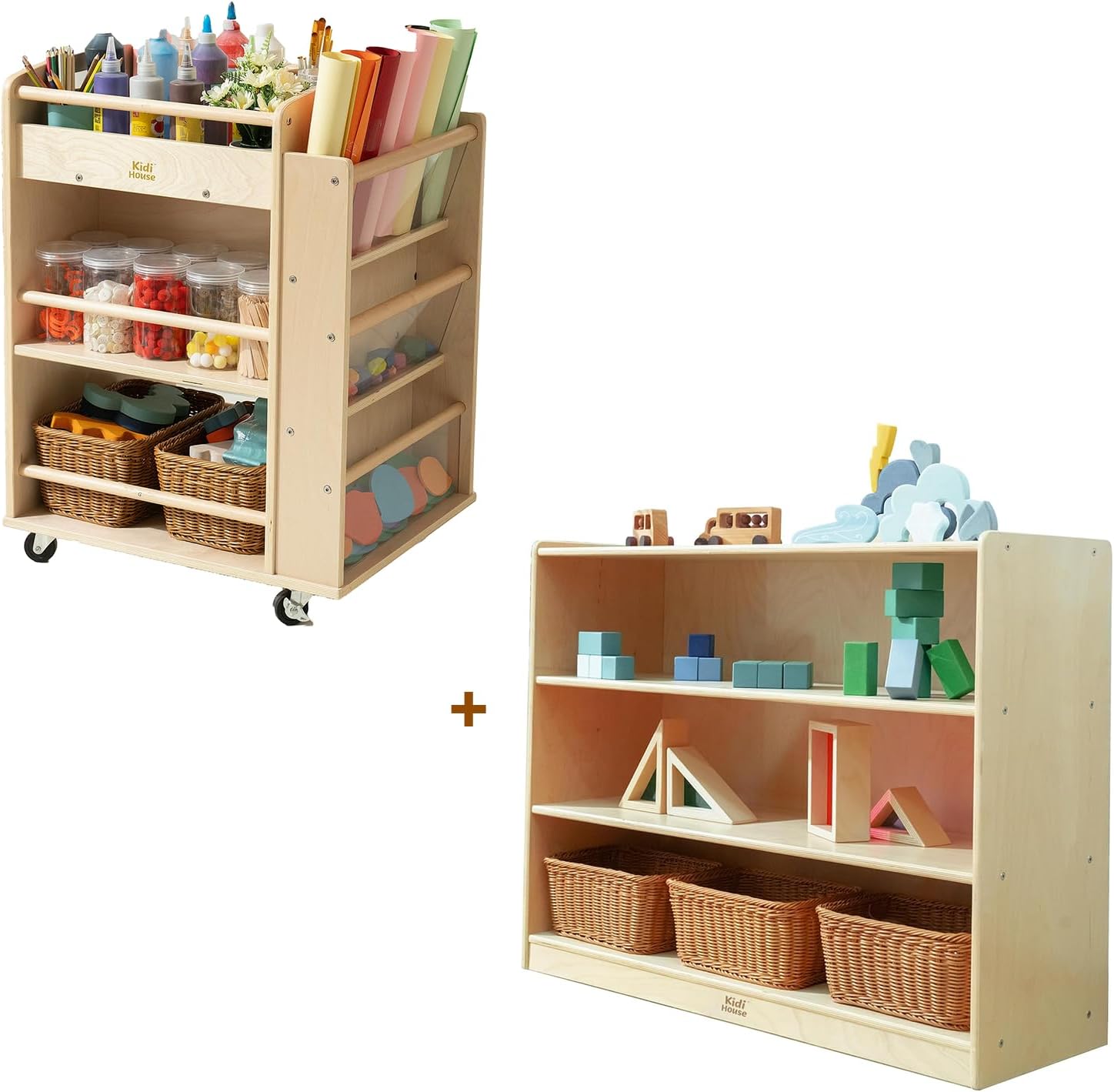 Amazon.com: kidi house Art Activity Cart and 3-Tier Kids Bookshelf and ...