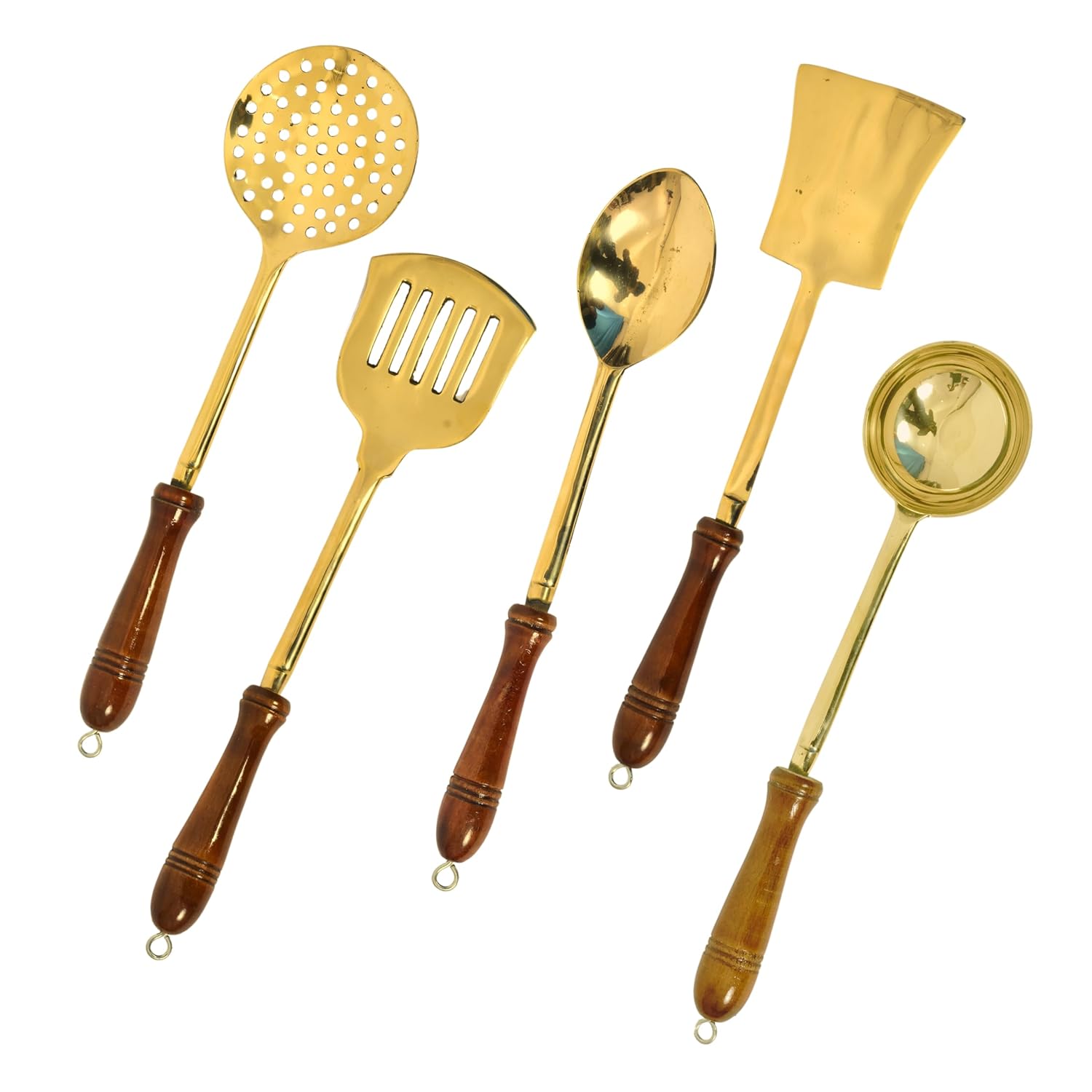 Buy HOKOYA Pure Brass Kitchen Utensil Set of 5 (Size 38 cm) | Brass ...