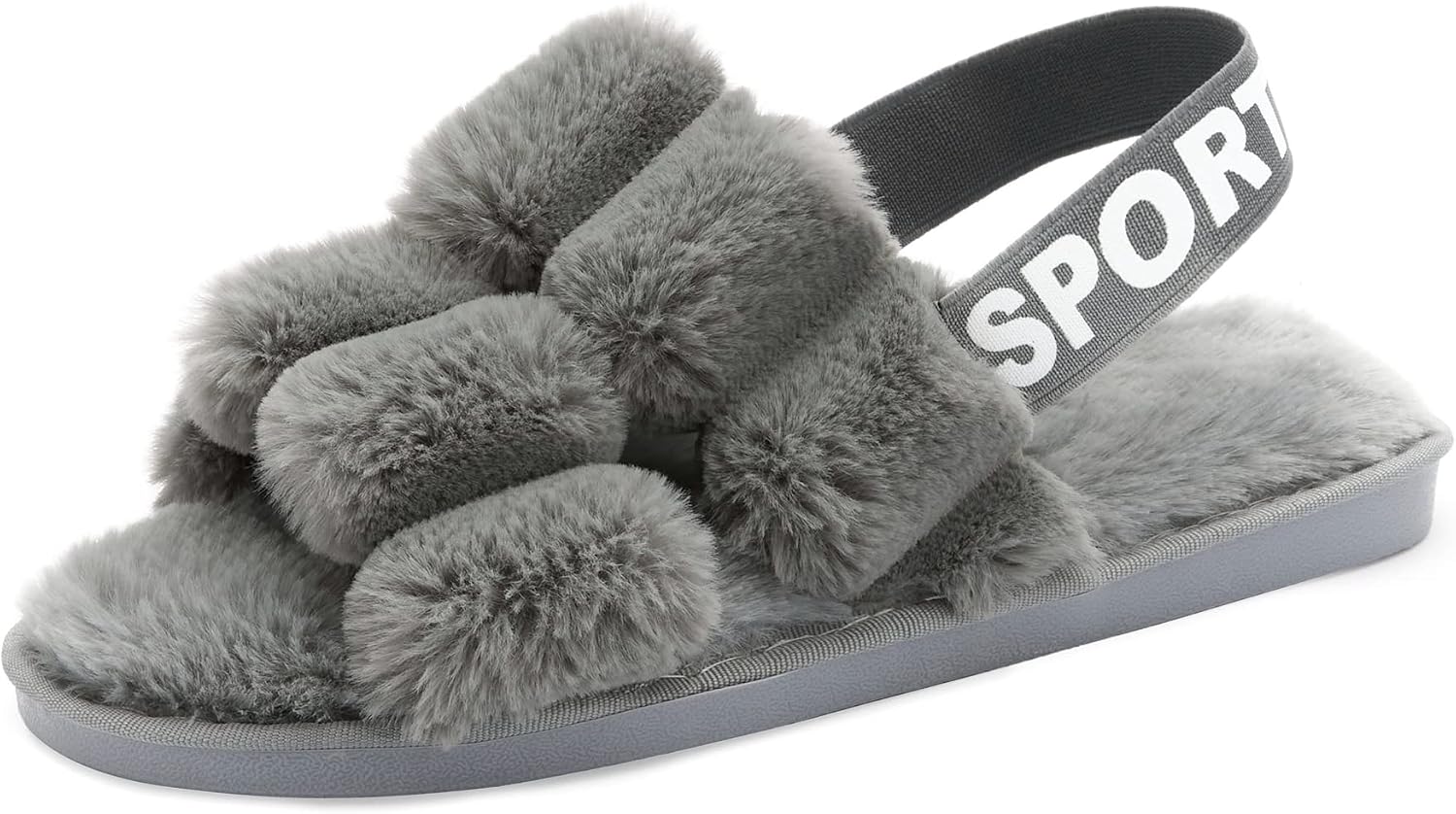 Amazon.com | Chantomoo Slipper with Strap Women Fuzzy Open Toe Faux Fur ...