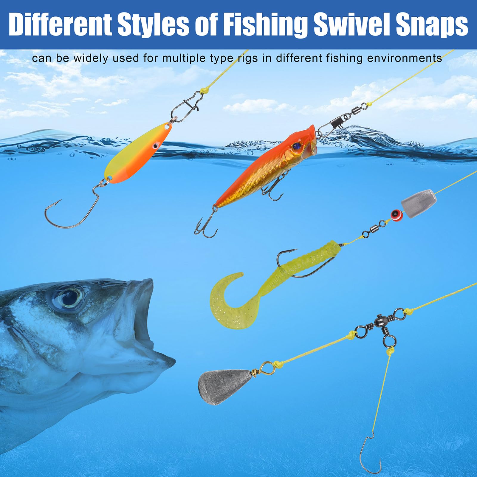 Snapklik.com : JSHANMEI 140pcs Fishing Swivels Tackle Kit, Include Ball ...