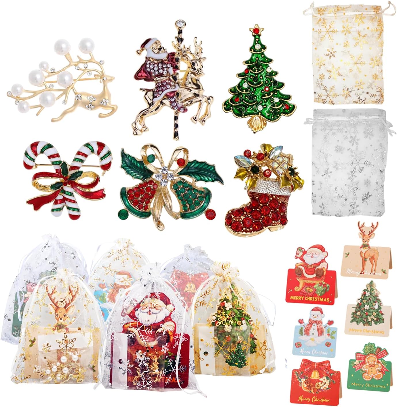 LYGGIE Christmas Brooch Pins - Rhinestone Crystal Xmas Elements, 6 Sets ...