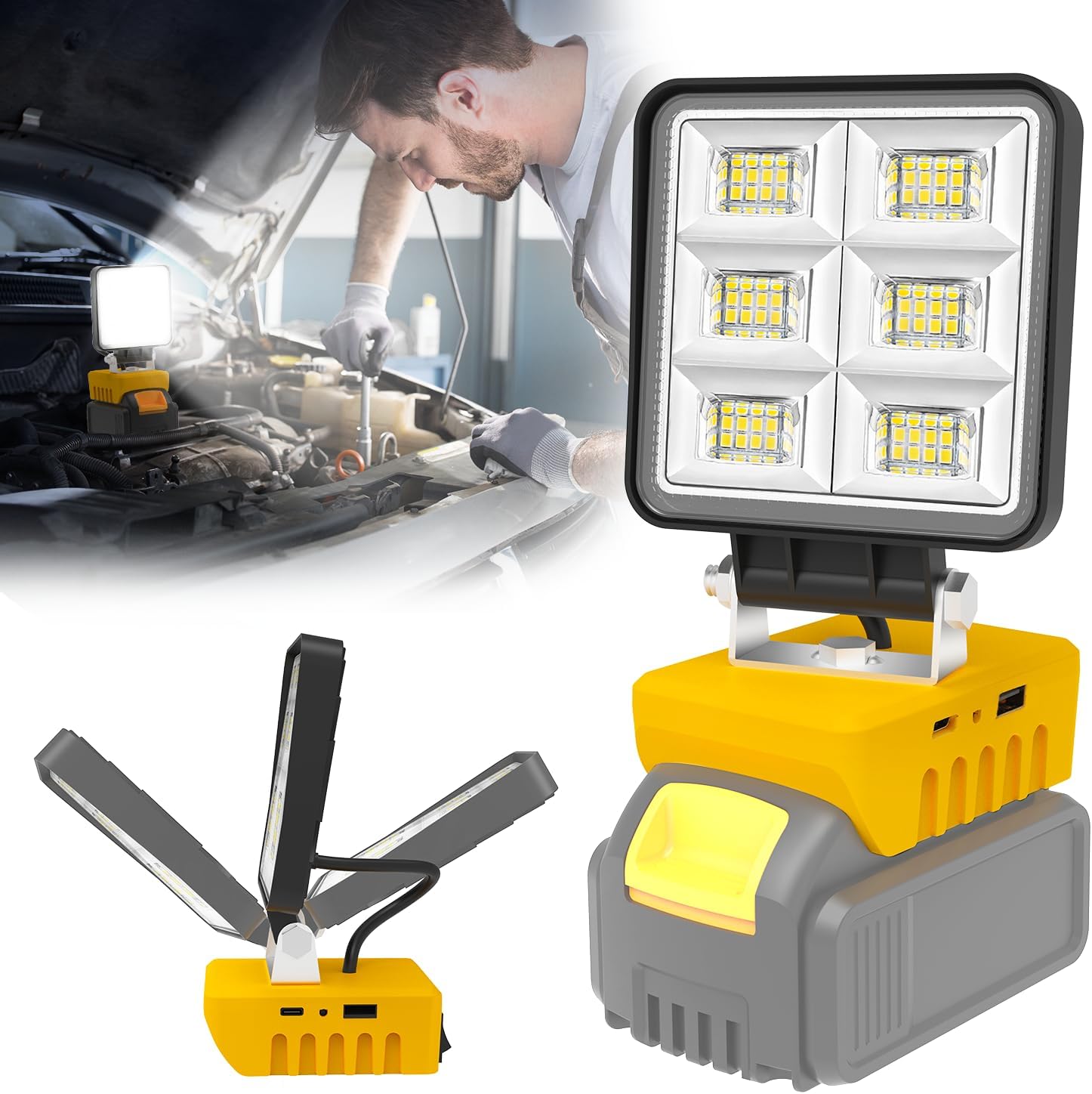 NATPOW Work Light for Dewalt 18v Battery, Rechargeable Flood Light ...