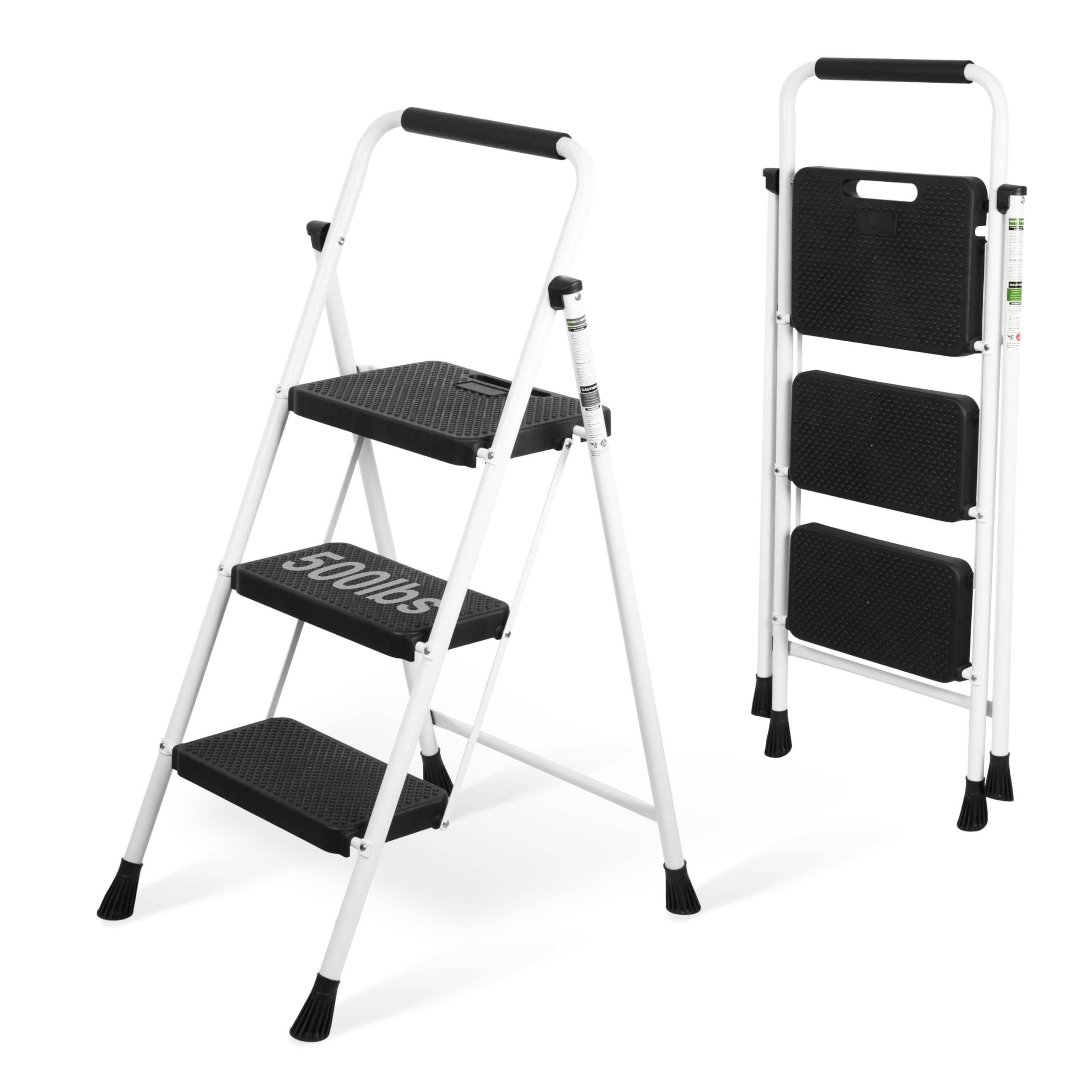 3 Step Ladder, Portable Steel Folding Step Stool with Wide Anti-Slip ...