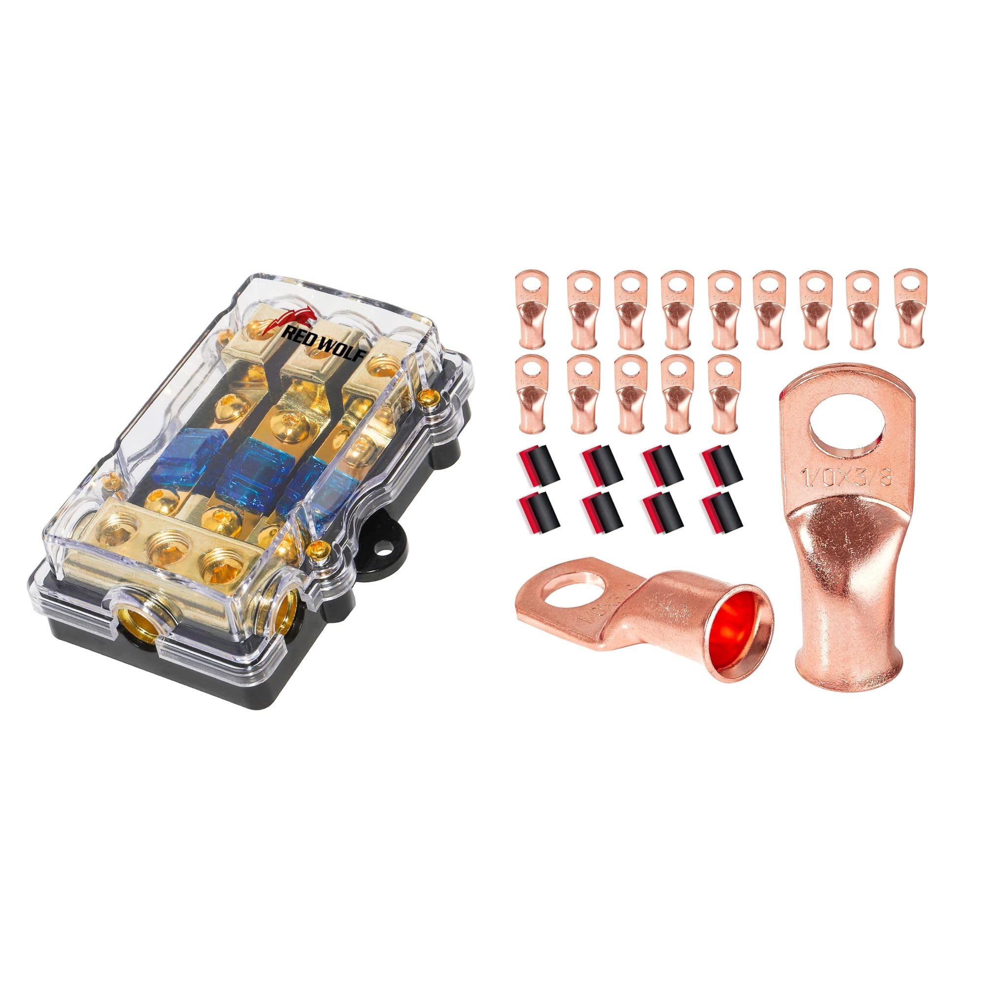 Amazon.com: RED WOLF 3 Way ANL Fuse Holder + 1/0 AWG Gauge 3/8 Inch ...